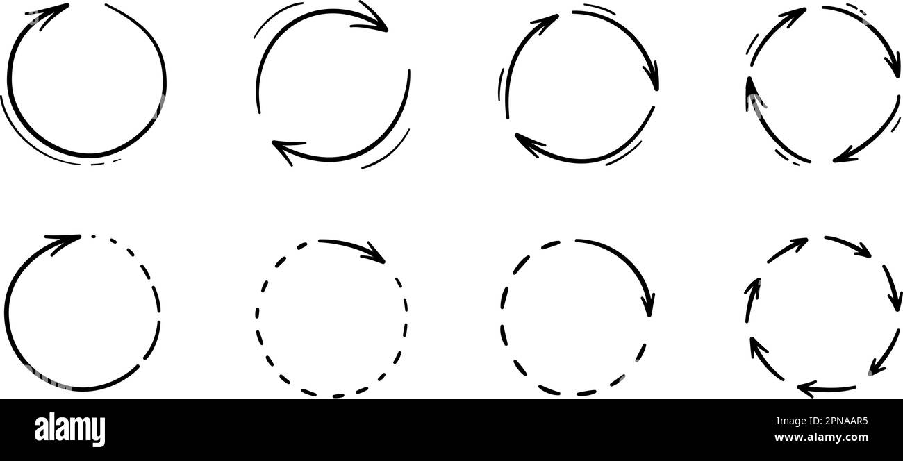 Flèches rondes. Ensemble d'icônes de flèche de cercle dessinées à la ...