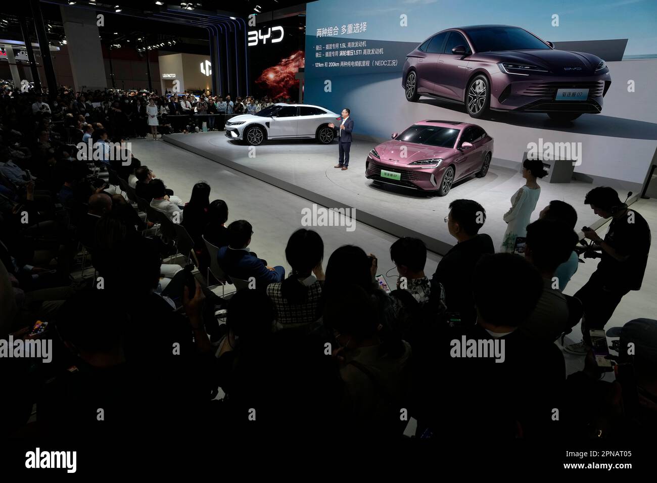 Chinese automaker BYD presents its latest cars during the Auto Shanghai ...