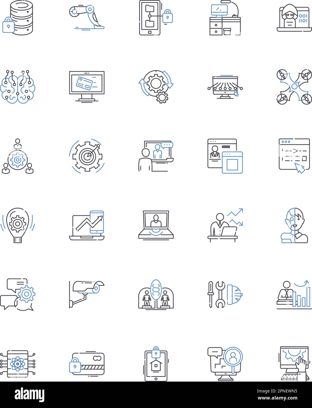 Collection d'icônes de ligne de nœud. JavaScript, Web, serveur ...
