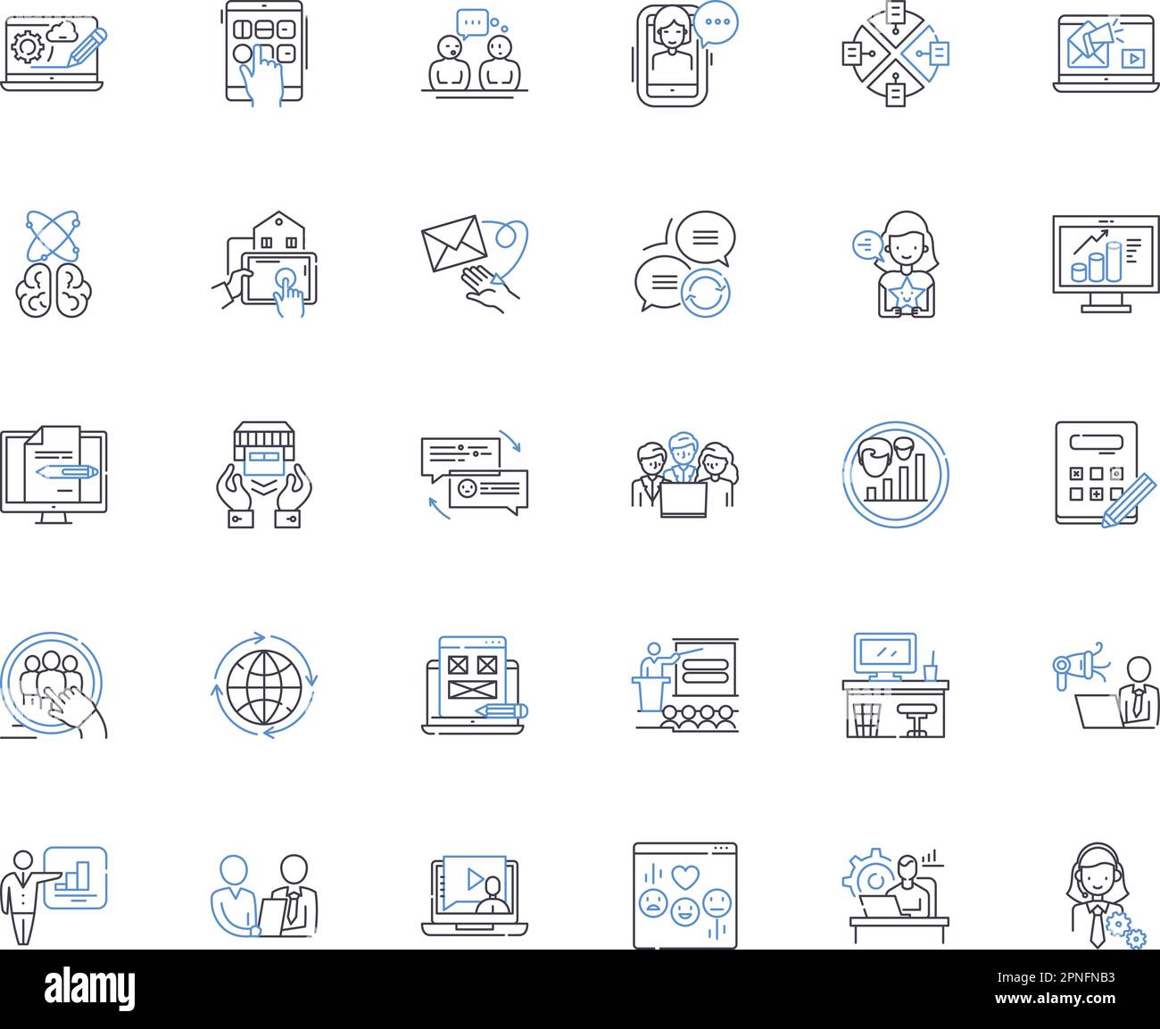 Collection d'icônes de ligne de communauté virtuelle. En ligne ...