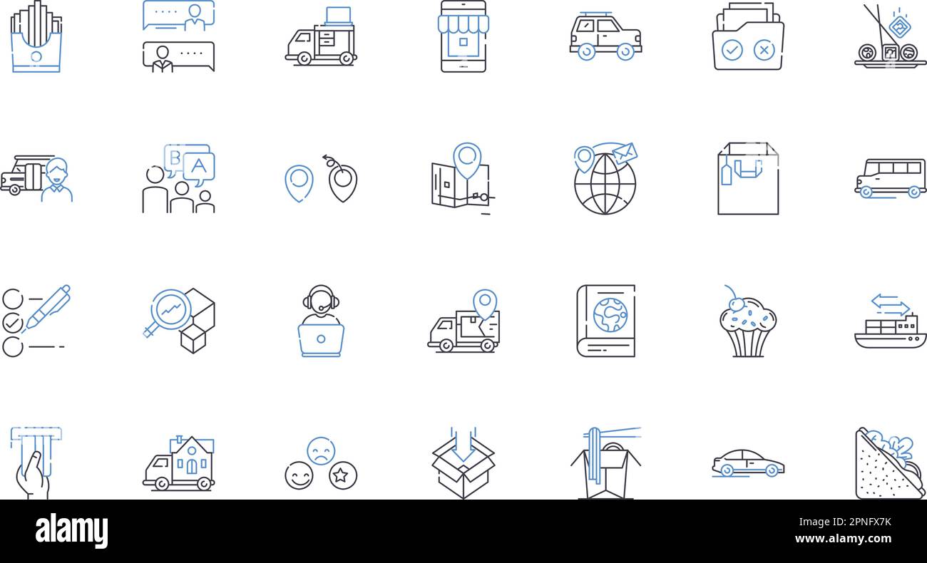 Collection d'icônes de ligne de manutention. Entrepôt, chariot ...