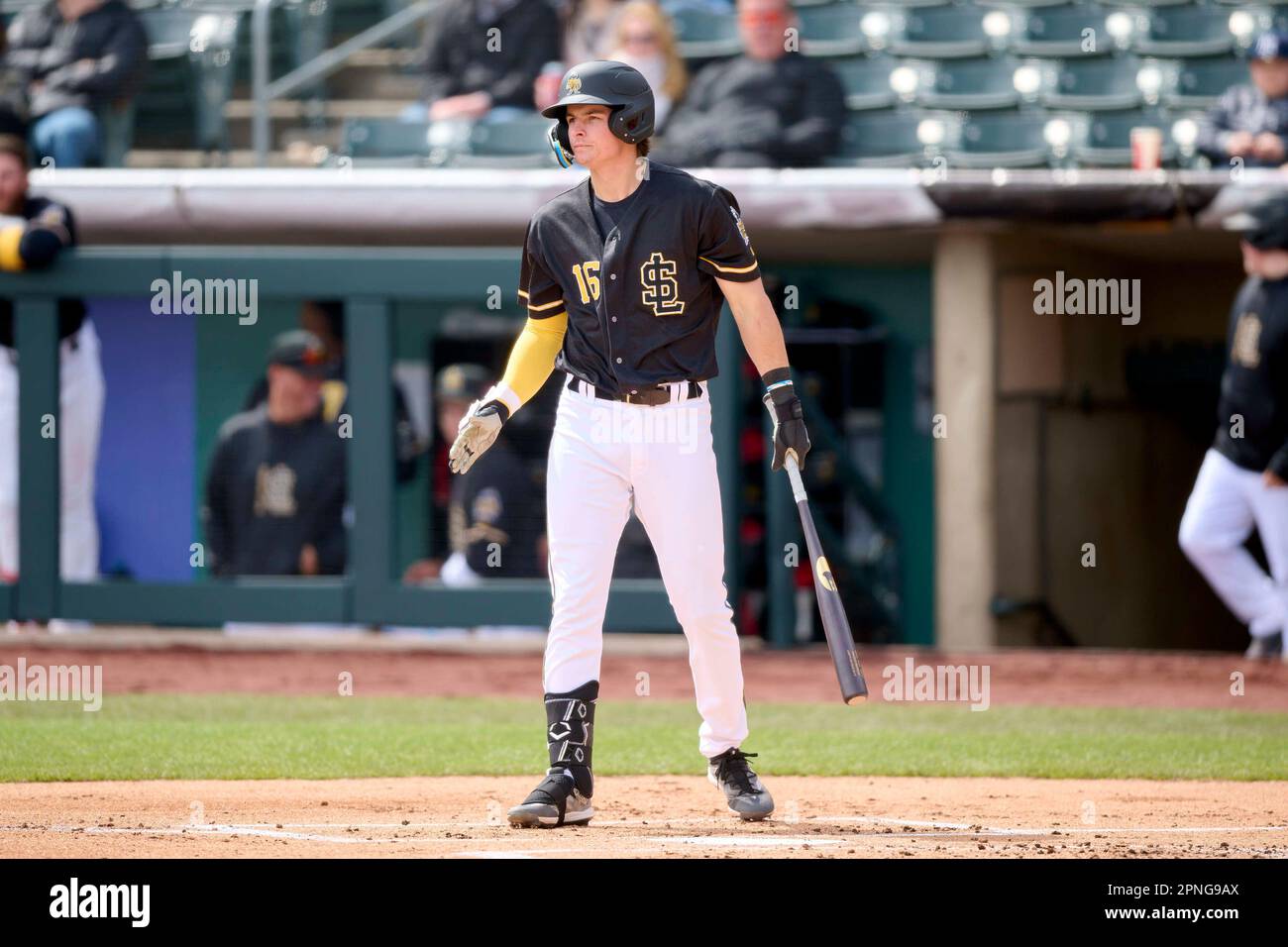 Mickey Moniak (16) of the Salt Lake Bees at bat against the Sacramento ...