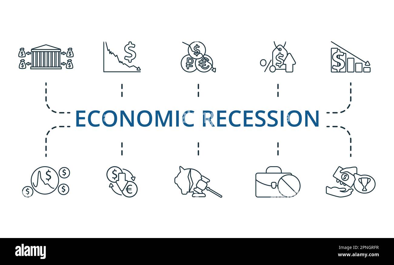 Définition des grandes lignes de la récession économique. Icônes ...