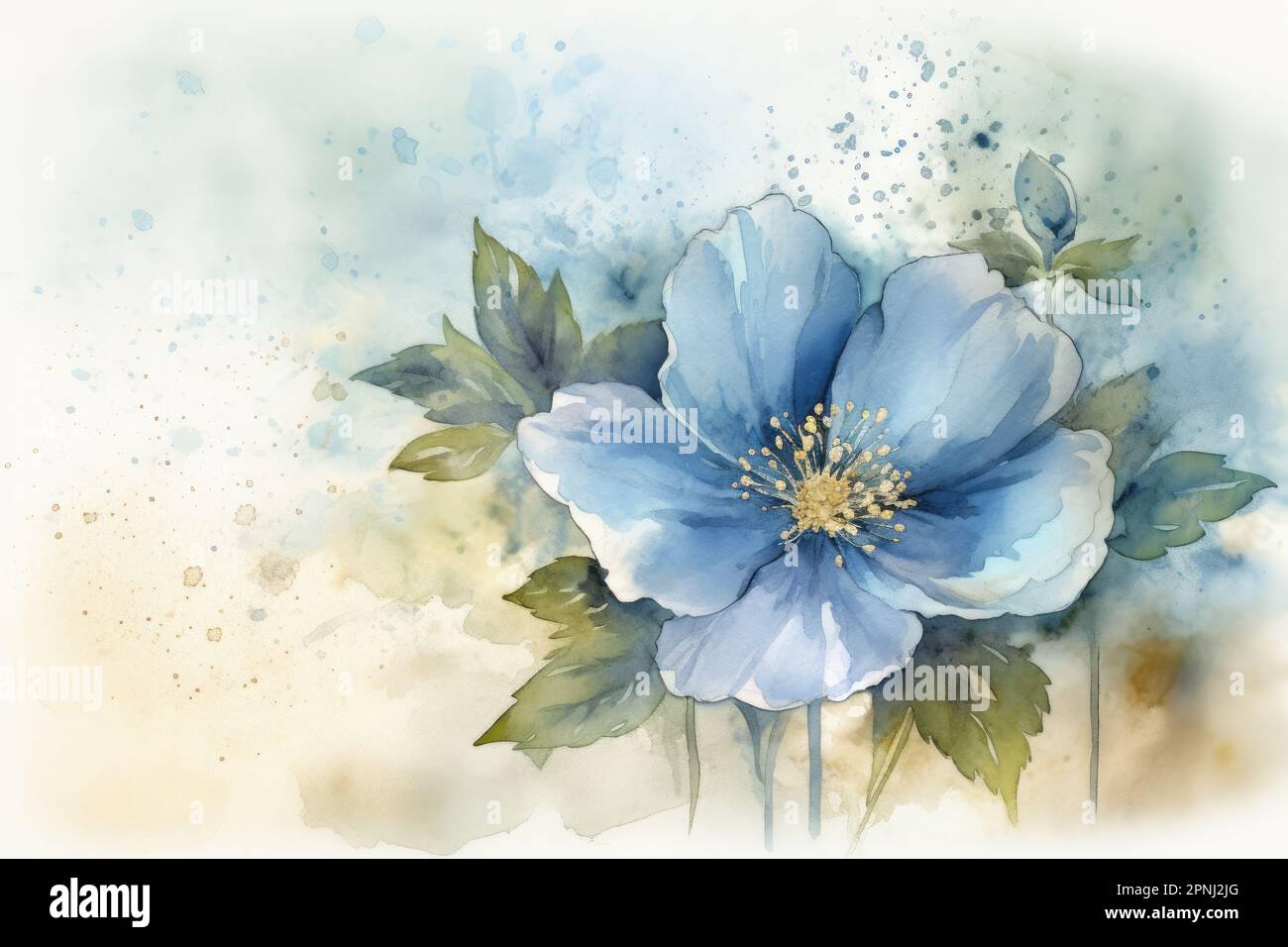 Créez une peinture aquarelle d'une fleur bleue de style ancien et ...
