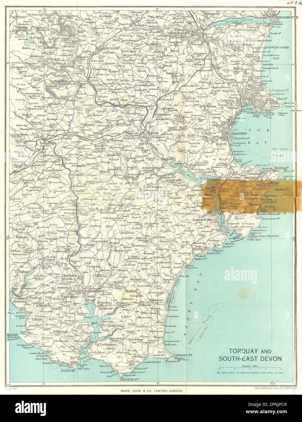 DEVON DU SUD-EST. Torquay Salcombe Brixham Paignton. CARTE ancienne DE ...