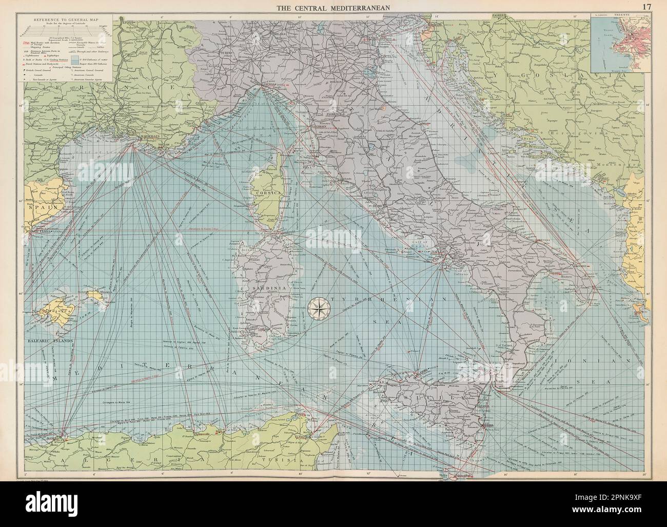 Carte de la Méditerranée centrale. Italie. Itinéraires d'expédition par ...