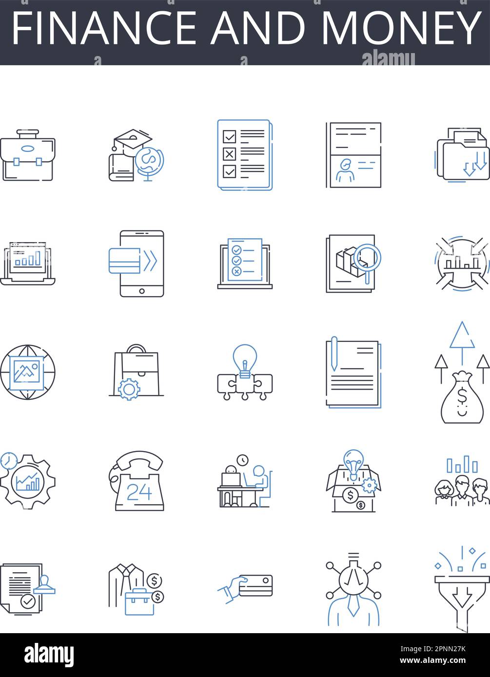 Collection d'icônes de finance et de ligne d'argent. Capital, fonds ...