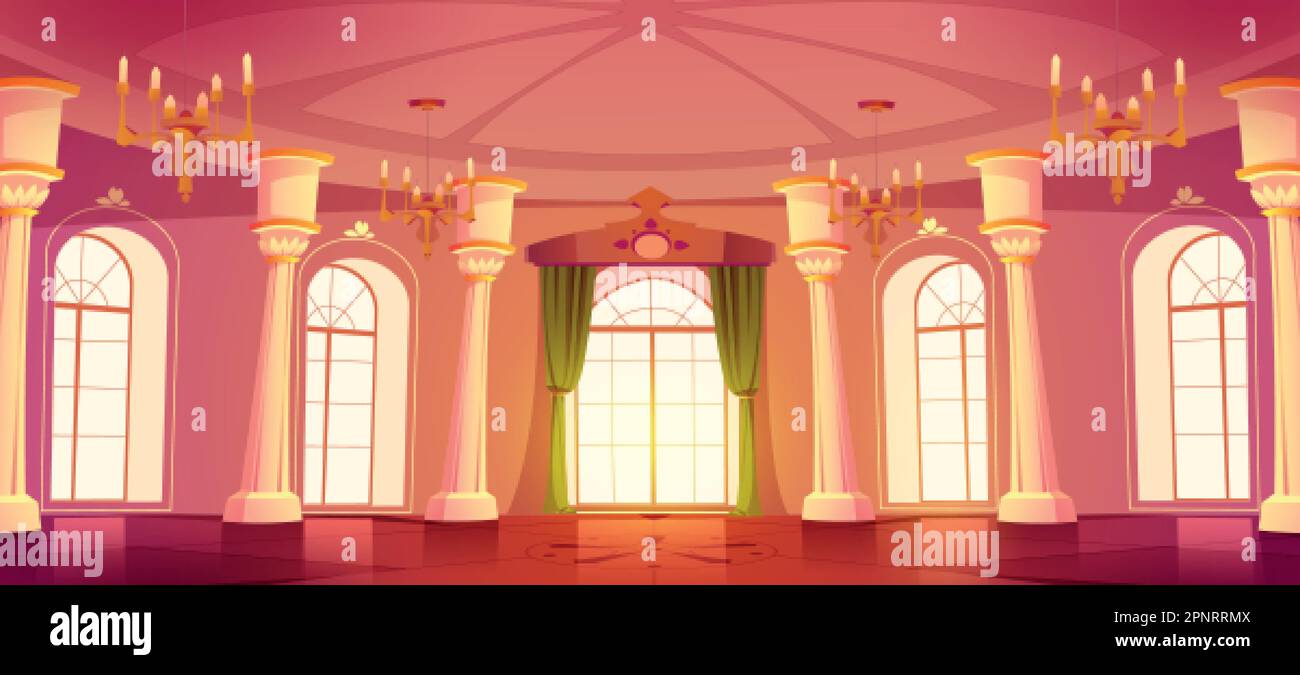 Salle de bal du château royal, fond de dessin animé. Hall médiéval pour ...