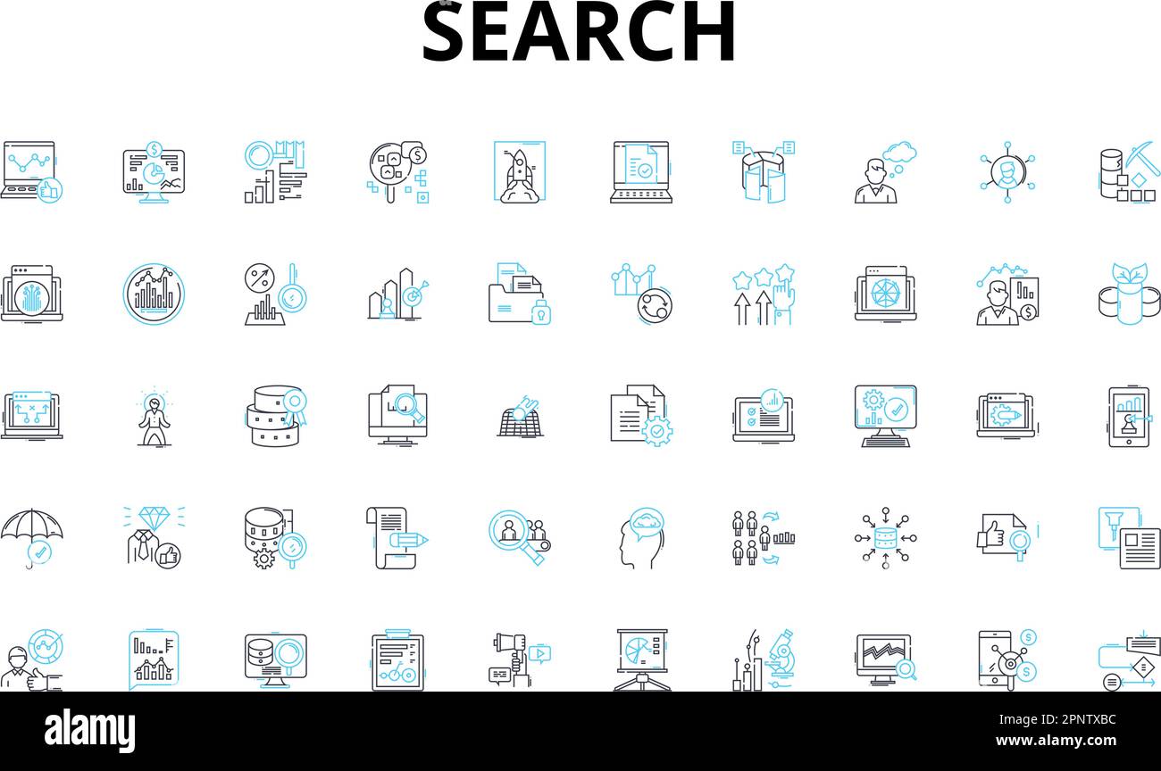 Ensemble d'icônes linéaires de recherche. Requête, Explorer, Lookout ...