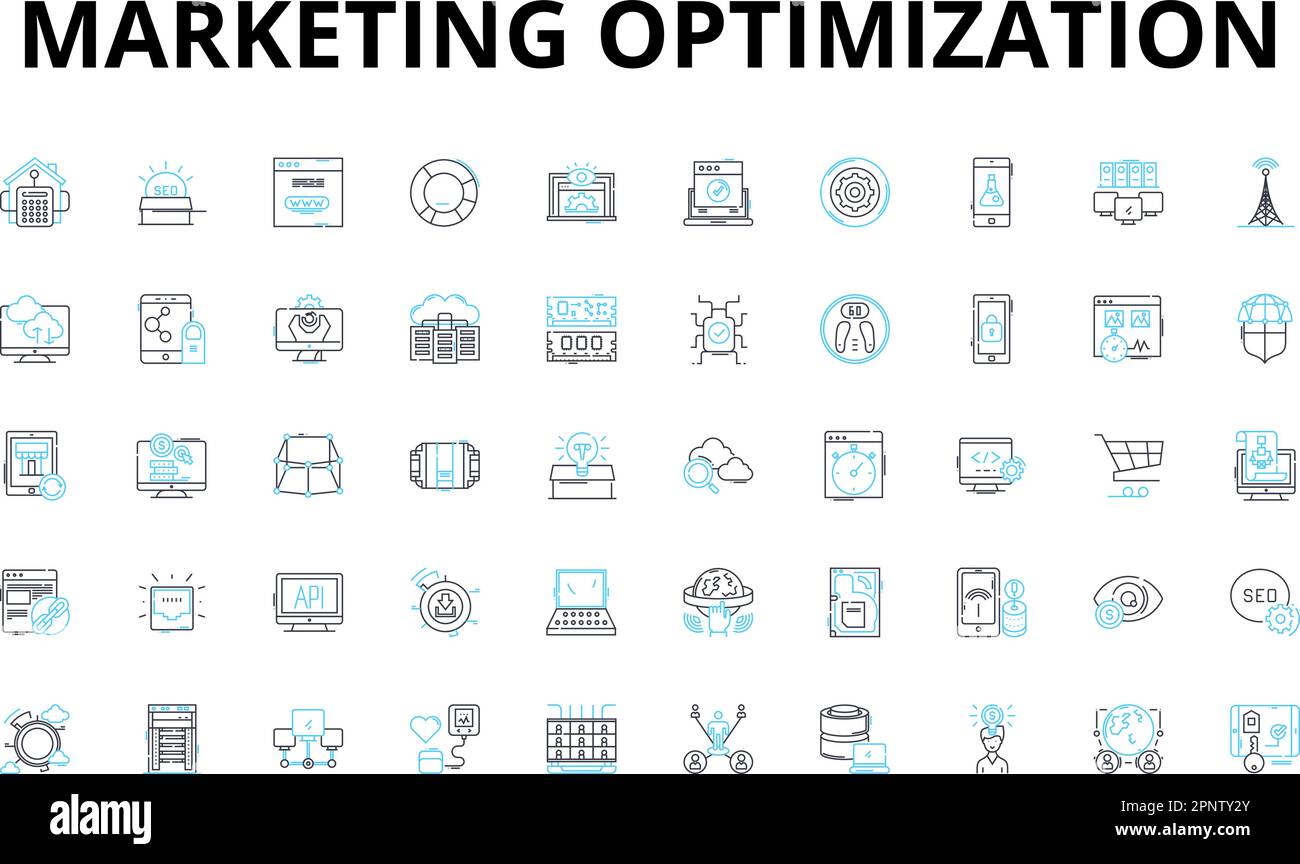 Ensemble d'icônes linéaires d'optimisation marketing. Analyse ...