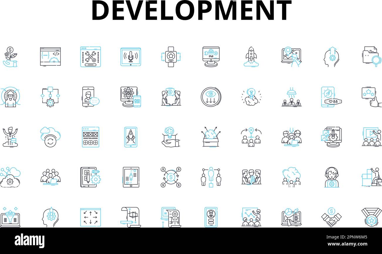 Ensemble d'icônes linéaires de développement. Progrès, croissance, avancement, innovation ...