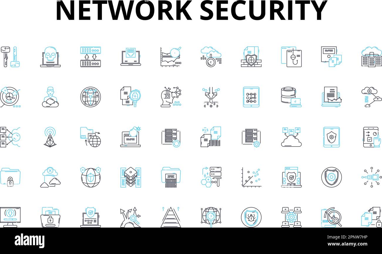 Ensemble d'icônes linéaires de sécurité réseau. Pare-feu, chiffrement ...
