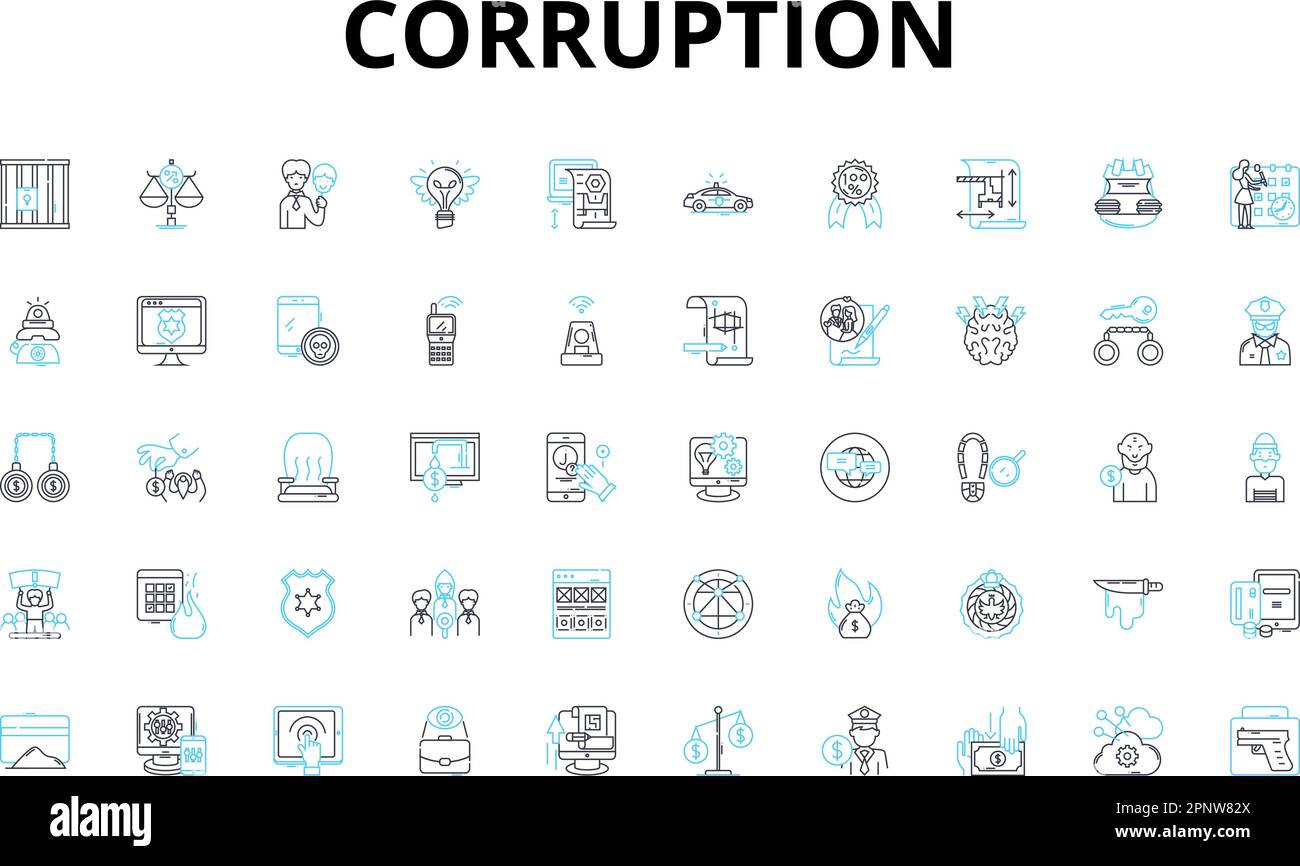 Ensemble d'icônes linéaires de corruption. Corruption, extorsion ...