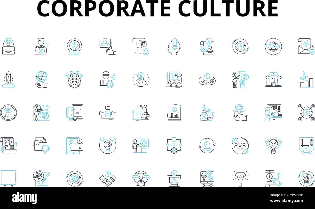Ensemble d'icônes linéaires de culture d'entreprise. Valeurs, éthique ...