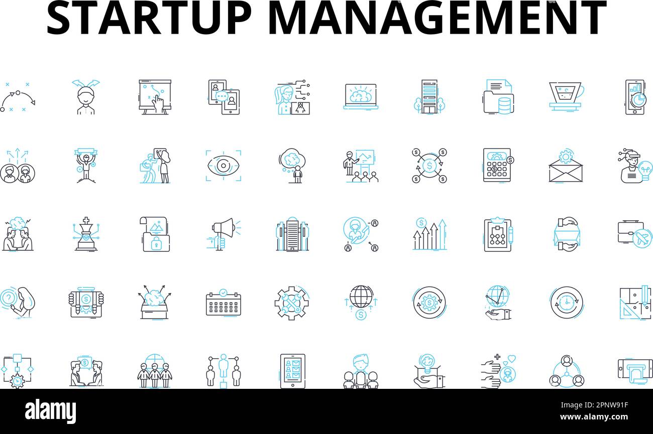 Ensemble d'icônes linéaires de gestion du démarrage. Innovation ...
