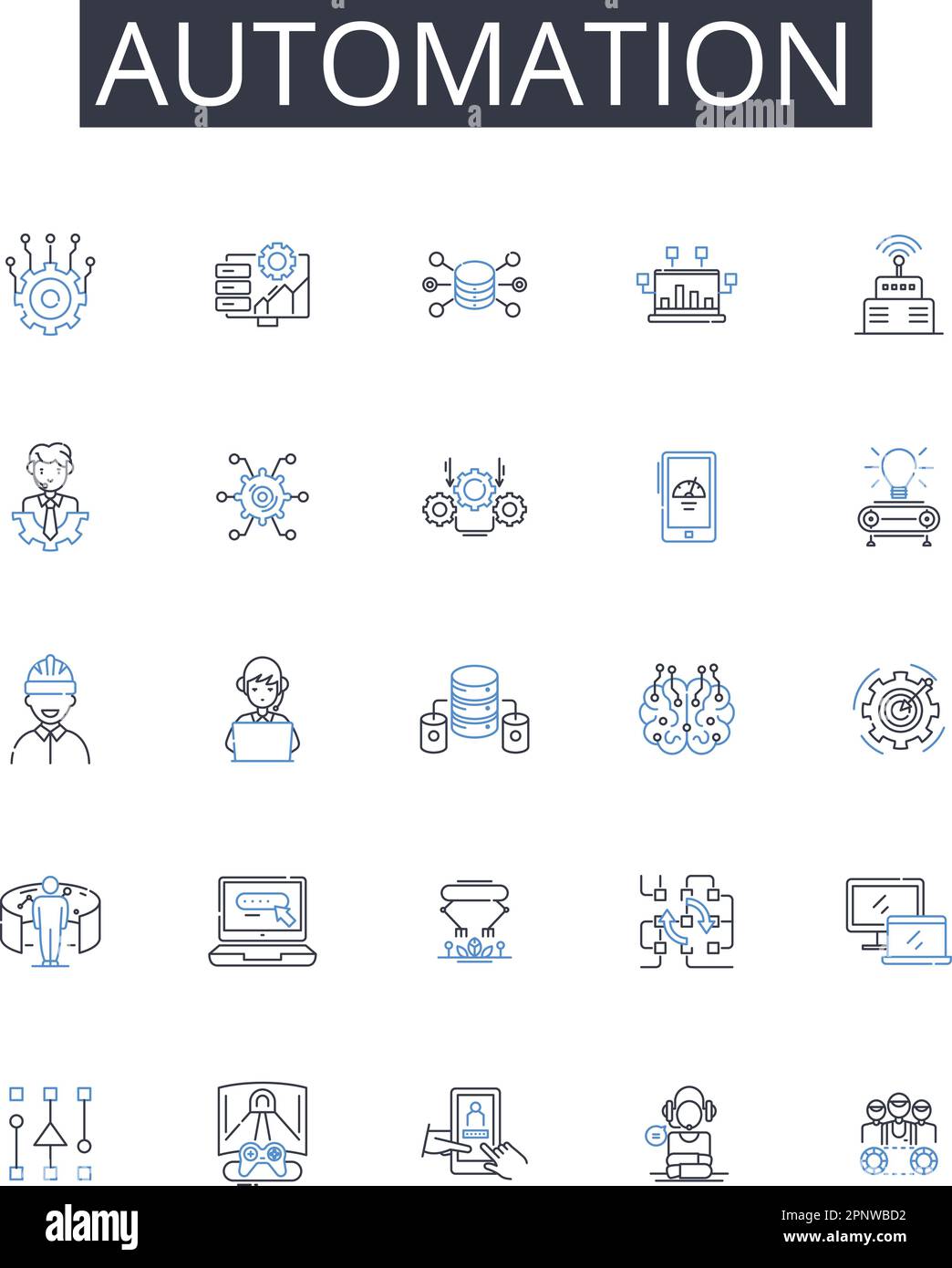 Collection d'icônes de ligne d'automatisation. Mécanisation, innovation ...