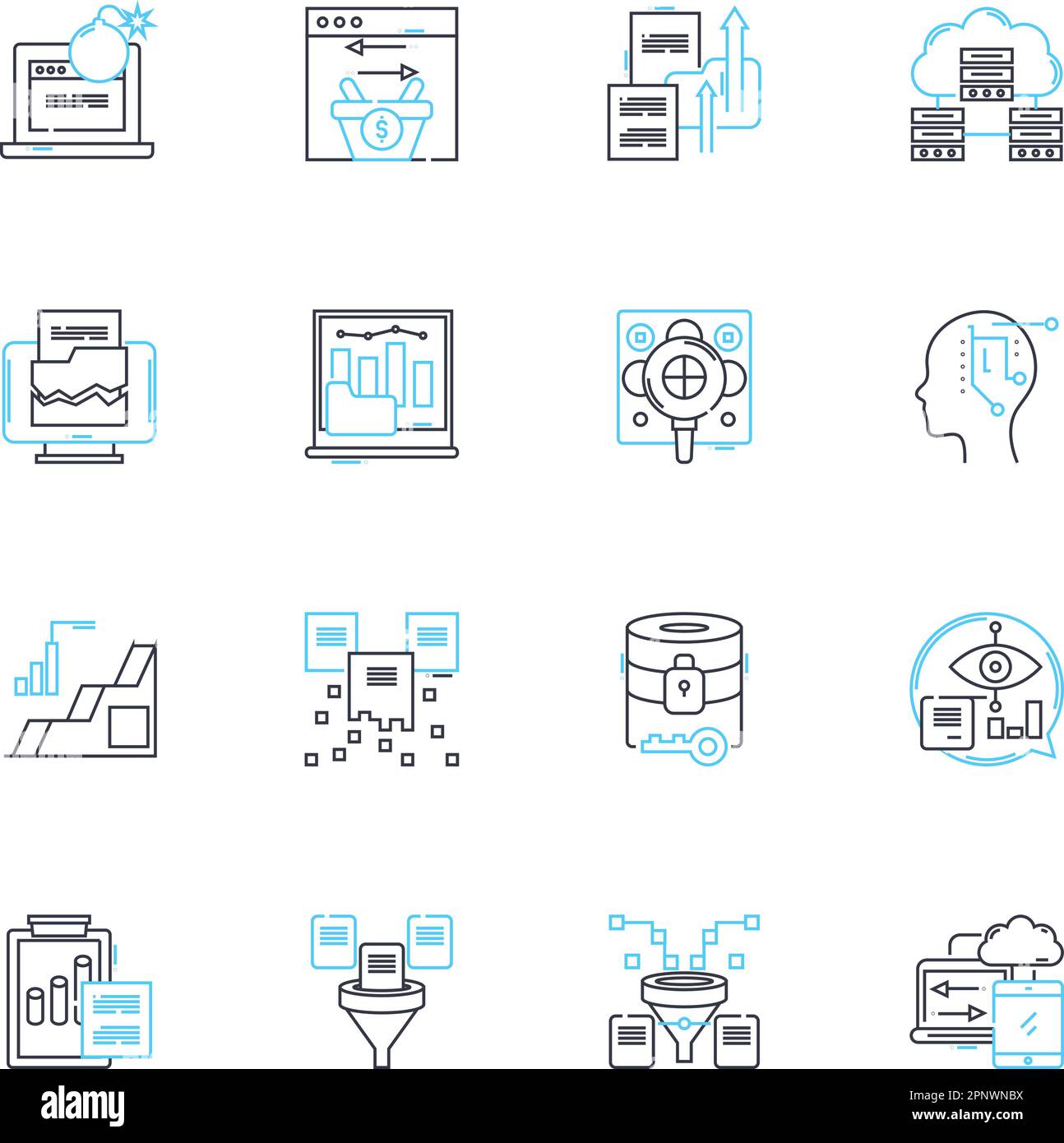 Ensemble d'icônes linéaires de machines. Automatisation, mécanisation ...