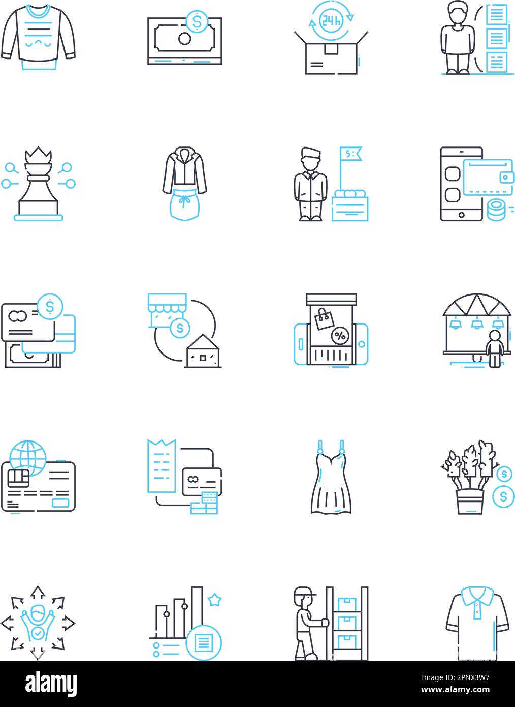 Ensemble d'icônes linéaires de parcours client. Cartographie, points de ...