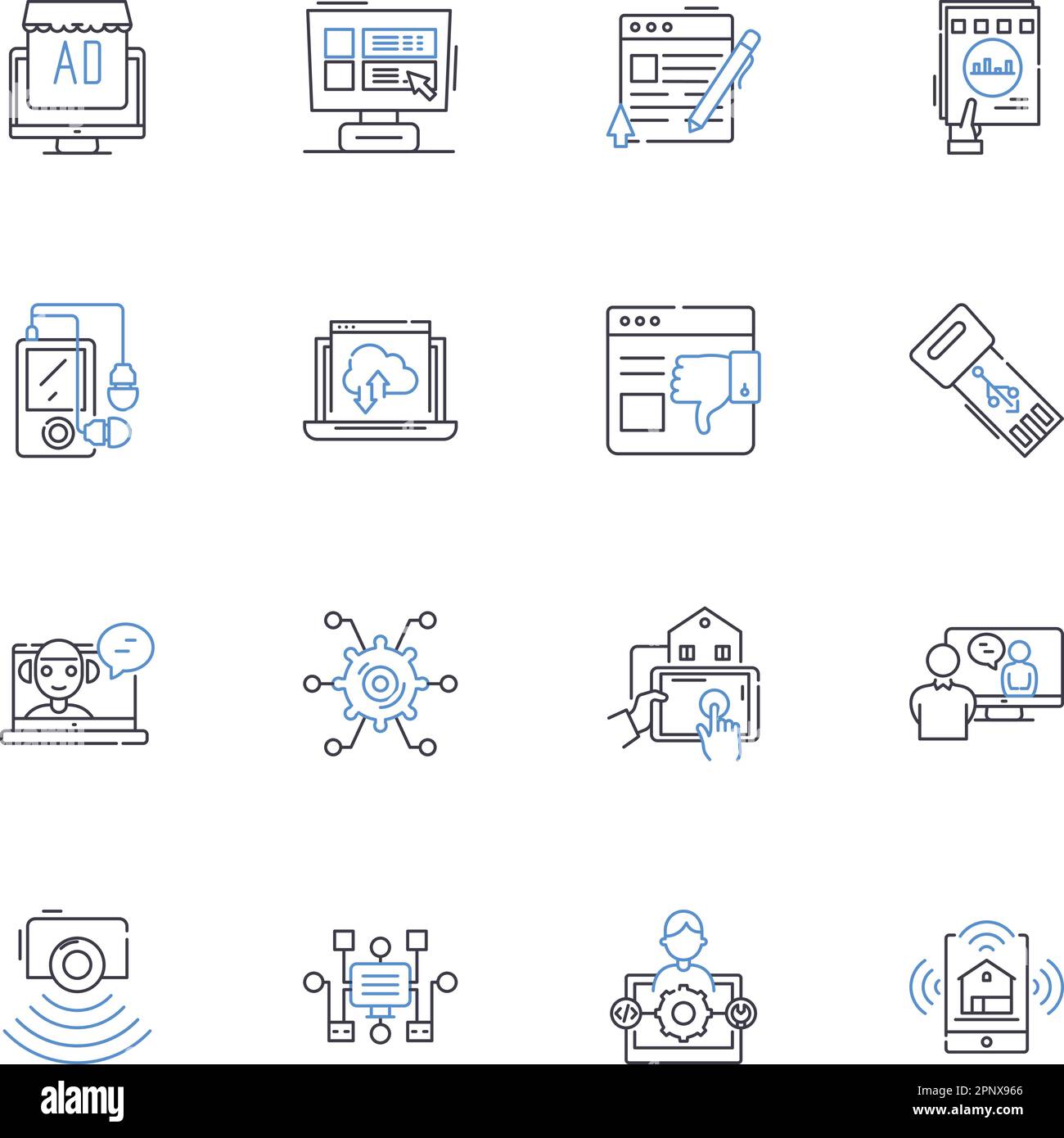 Collection d'icônes de ligne d'analyse géospatiale. Cartographie, SIG ...
