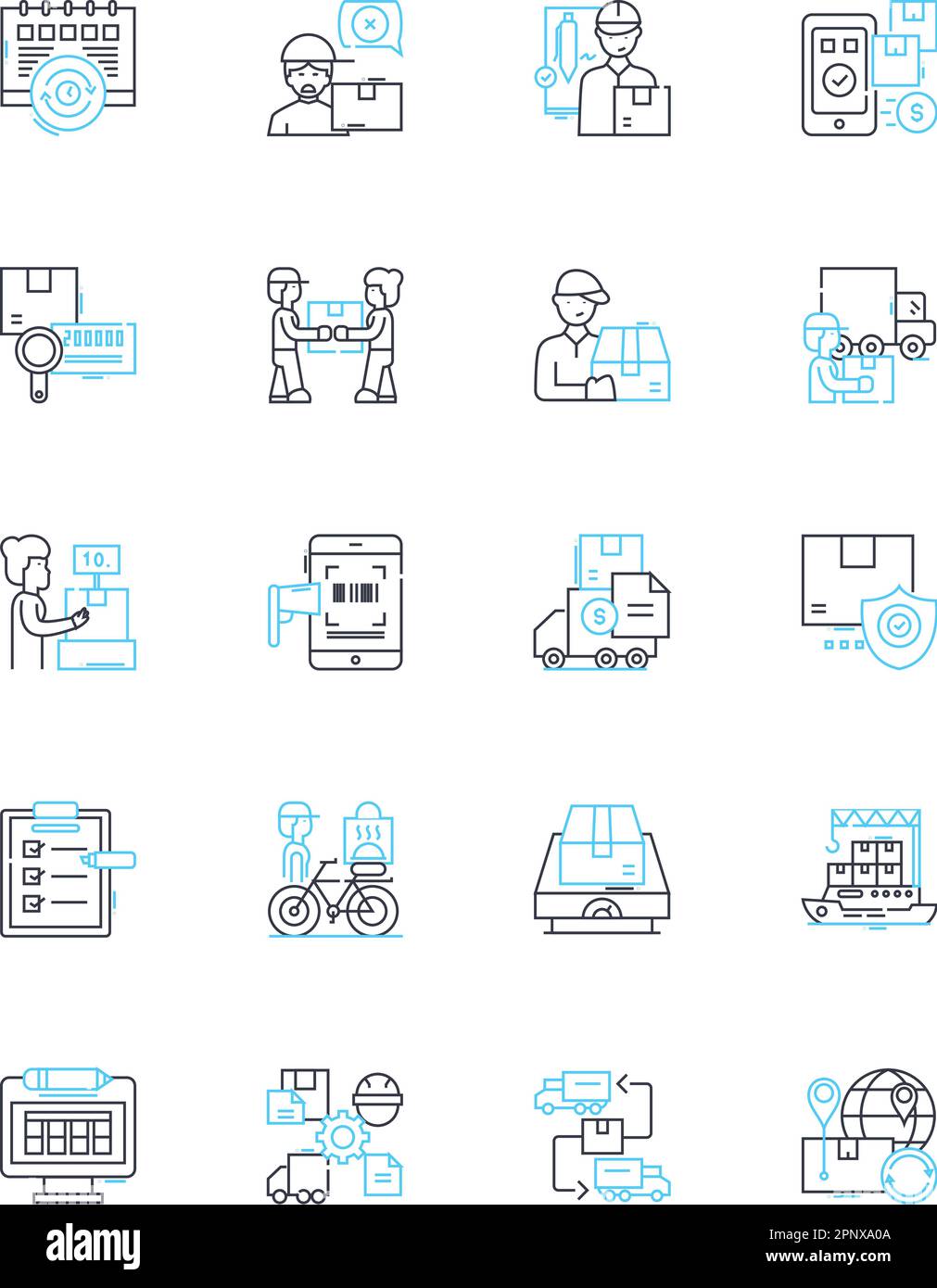 Ensemble d'icônes linéaires de gestion logistique. Chaîne d ...
