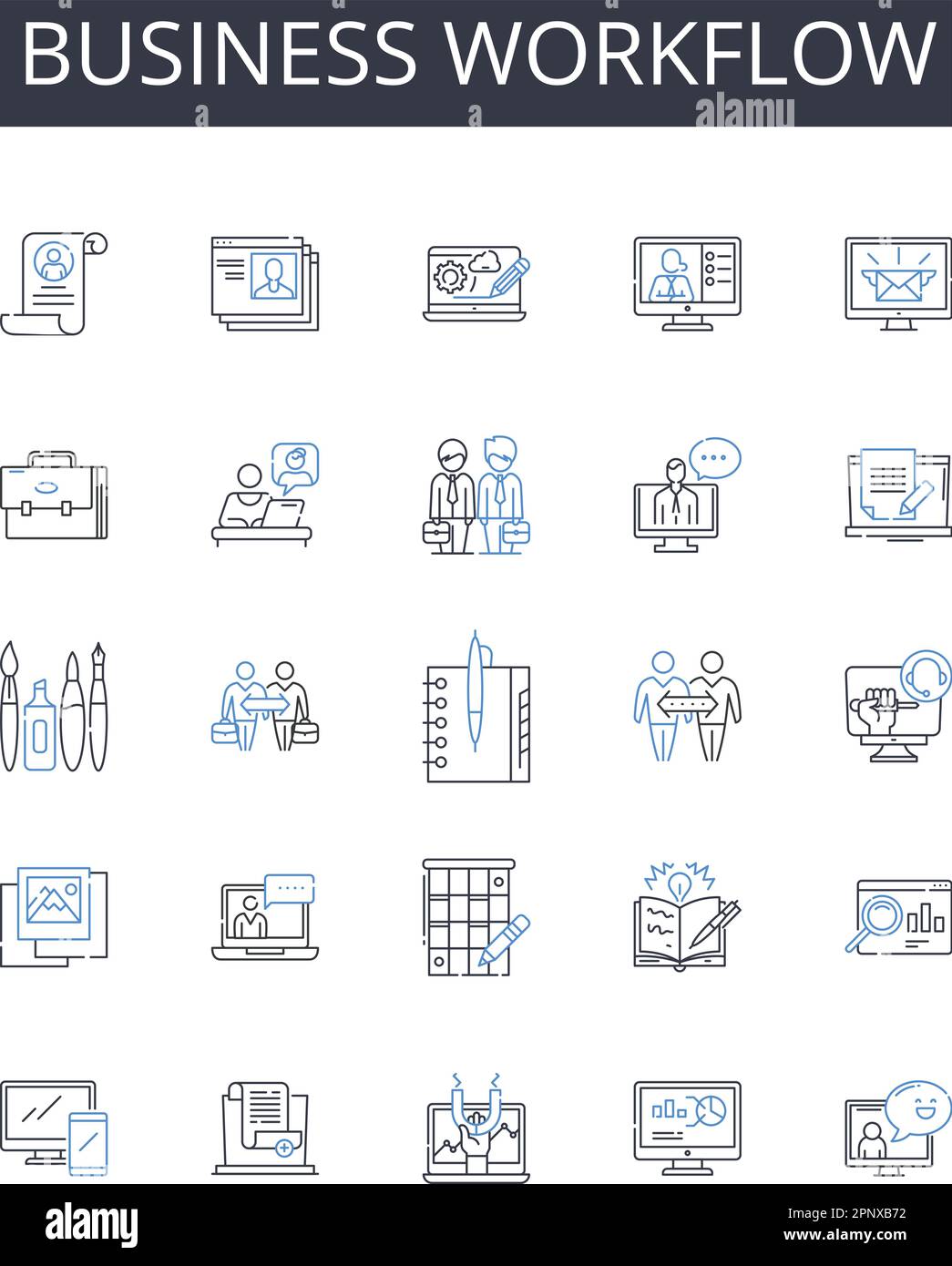 Collection d'icônes de lignes de flux de travail d'entreprise ...