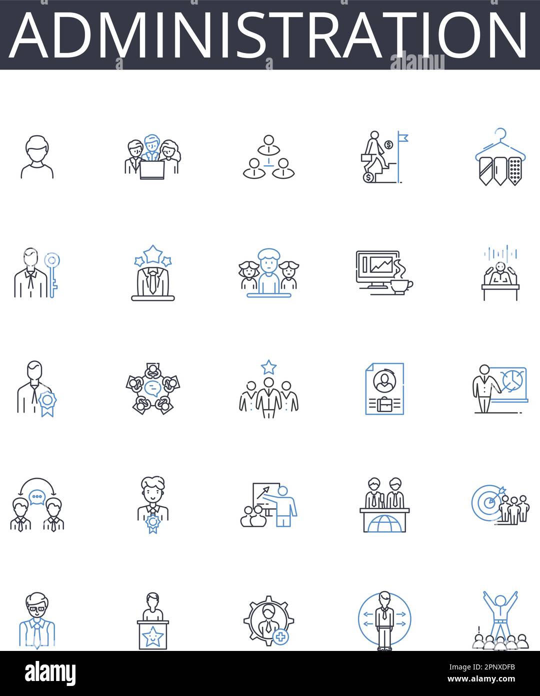 Collection d'icônes de ligne d'administration. Gestion, gouvernance ...