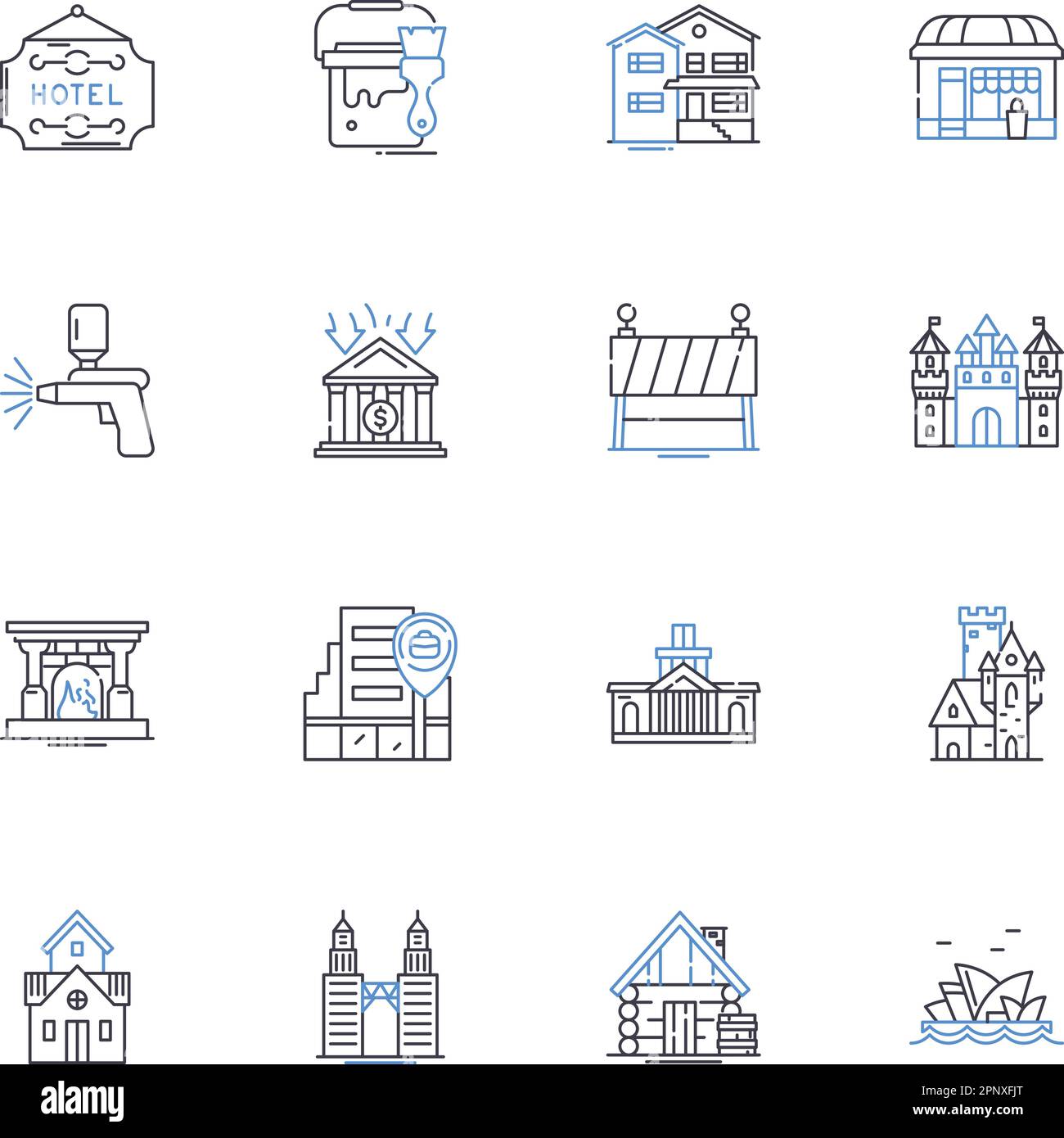 Collection d'icônes d'infrastructure et de ligne d'installations. Ponts ...