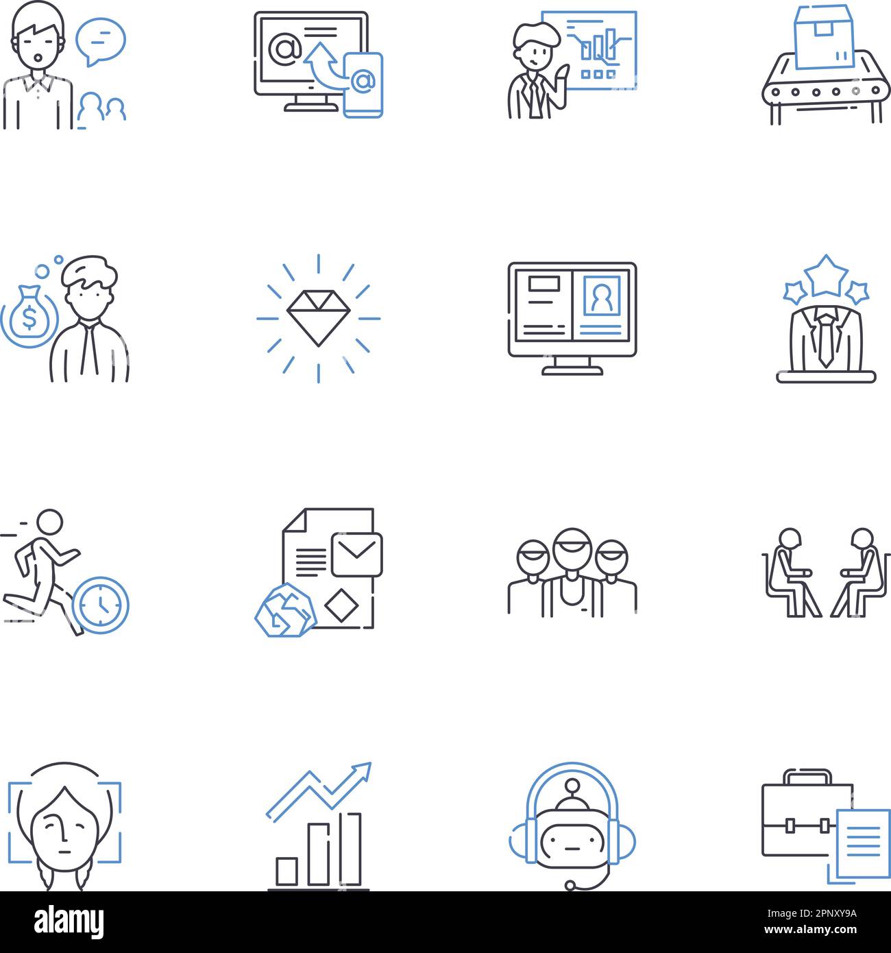 Collection d'icônes de la ligne de voyage d'entreprise. Progression ...