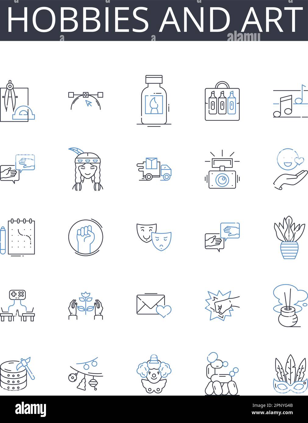 Collection hobbies and art Line Icons. Sculpture, formage, modélisation ...