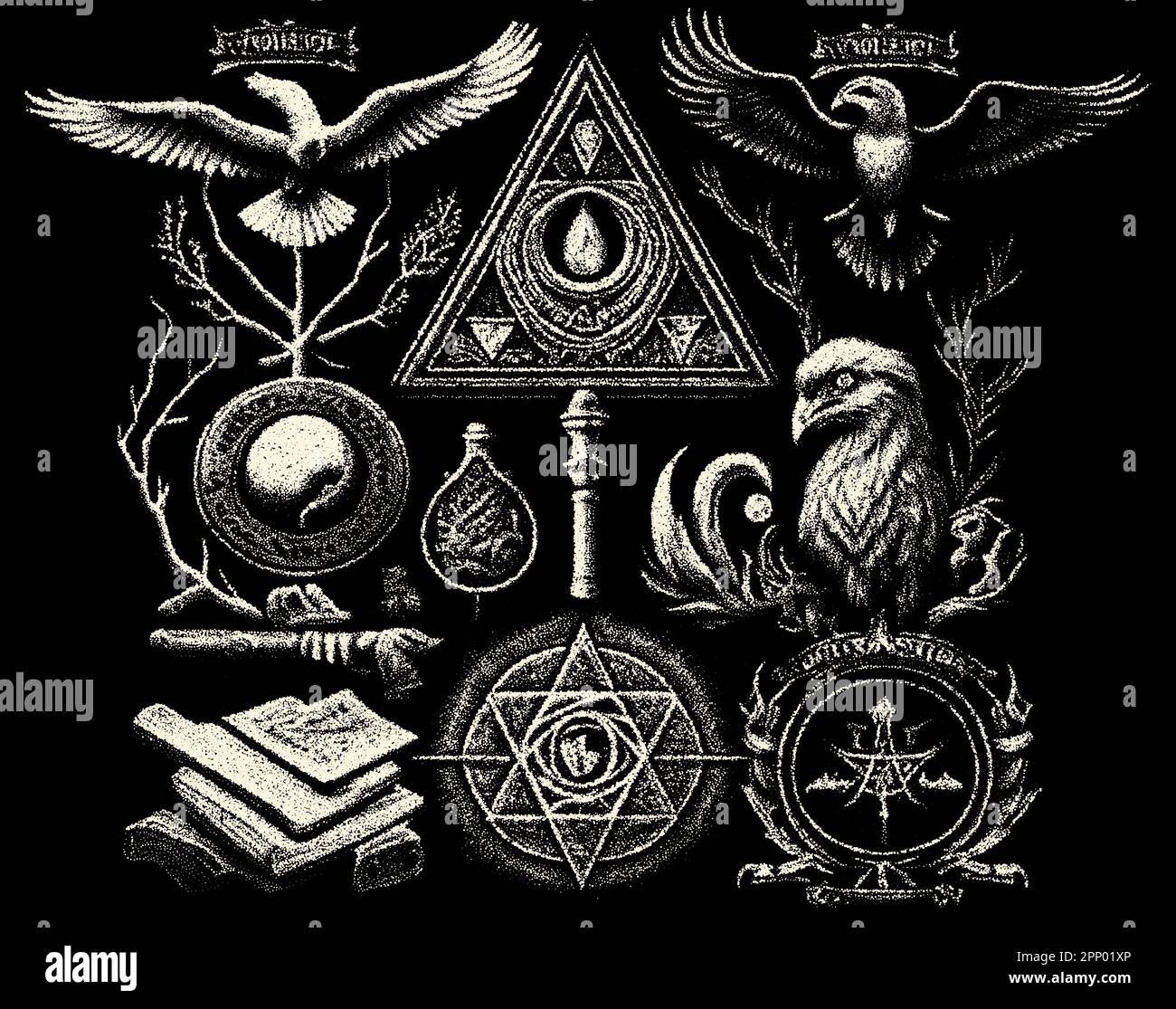 Composition de symboles occultes en style travail de la main. Éléments ...