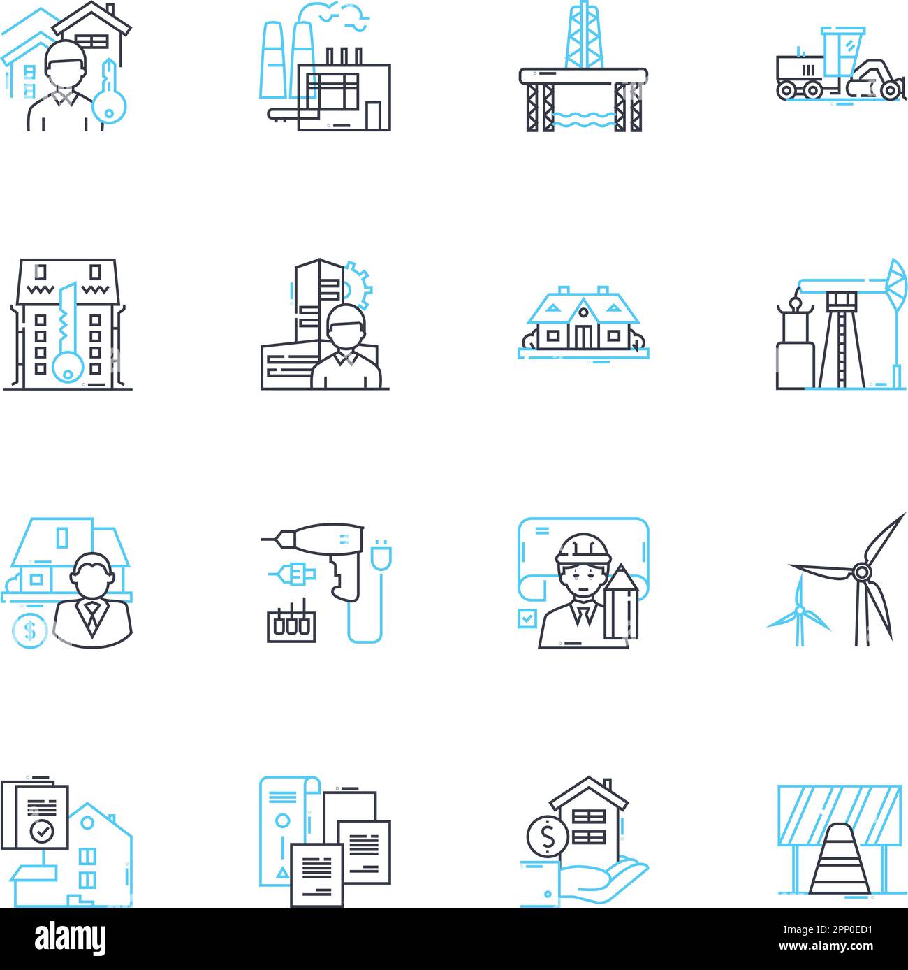 Ensemble d'icônes linéaires de création d'infrastructure. Développement ...