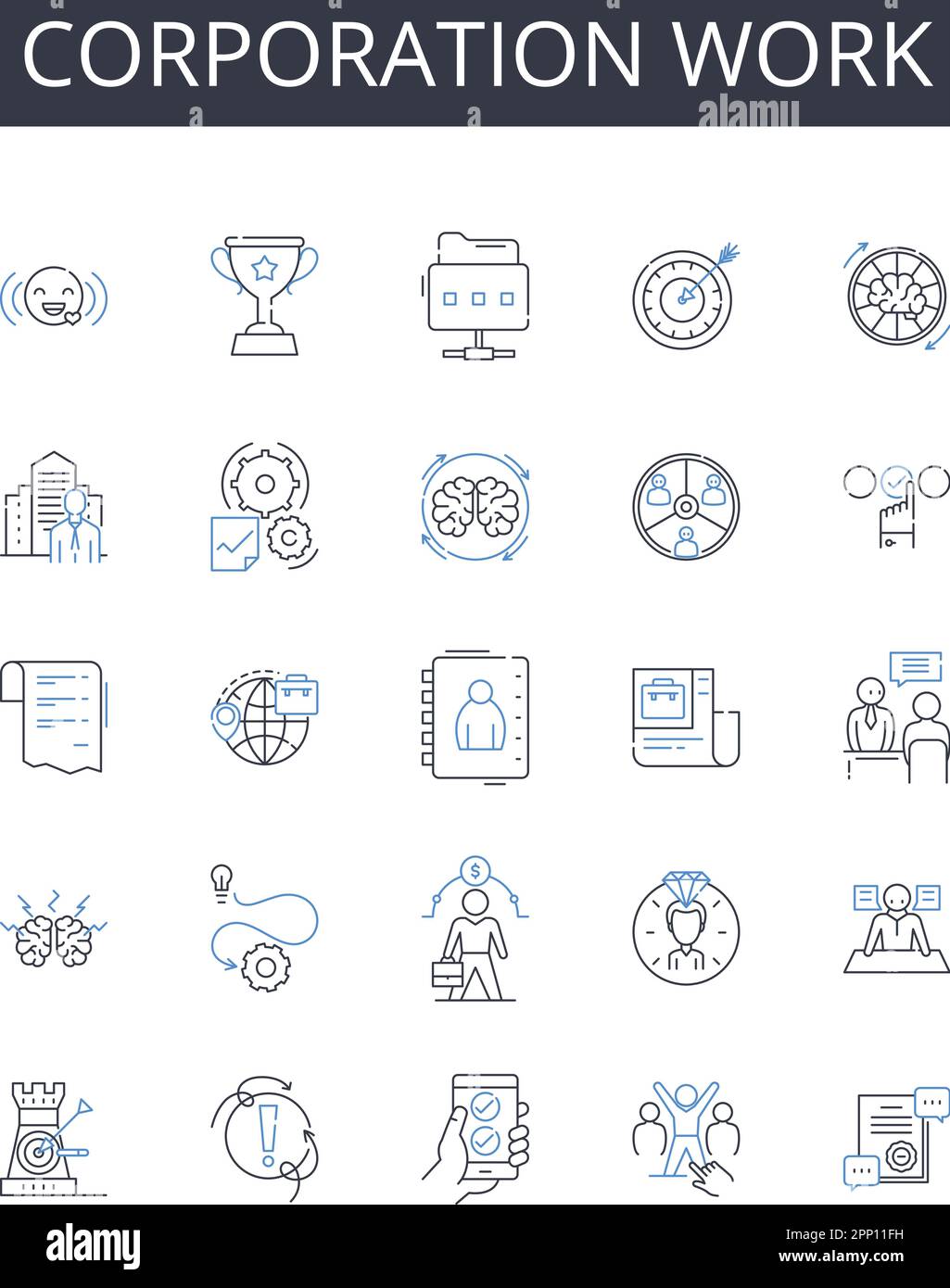 Collection d'icônes de ligne de travail de la société. Main-d'œuvre ...
