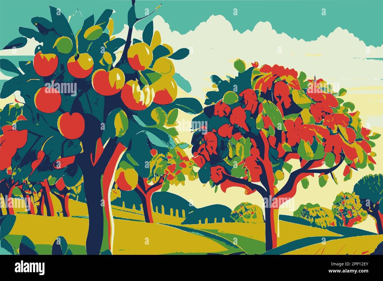 Verger en fleur Banque d'images vectorielles - Alamy