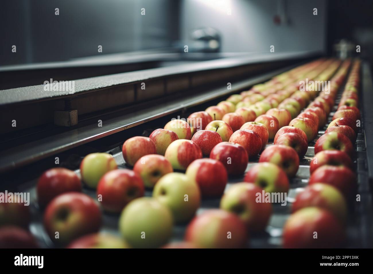 Pommes dans une usine de transformation des aliments, propres et ...