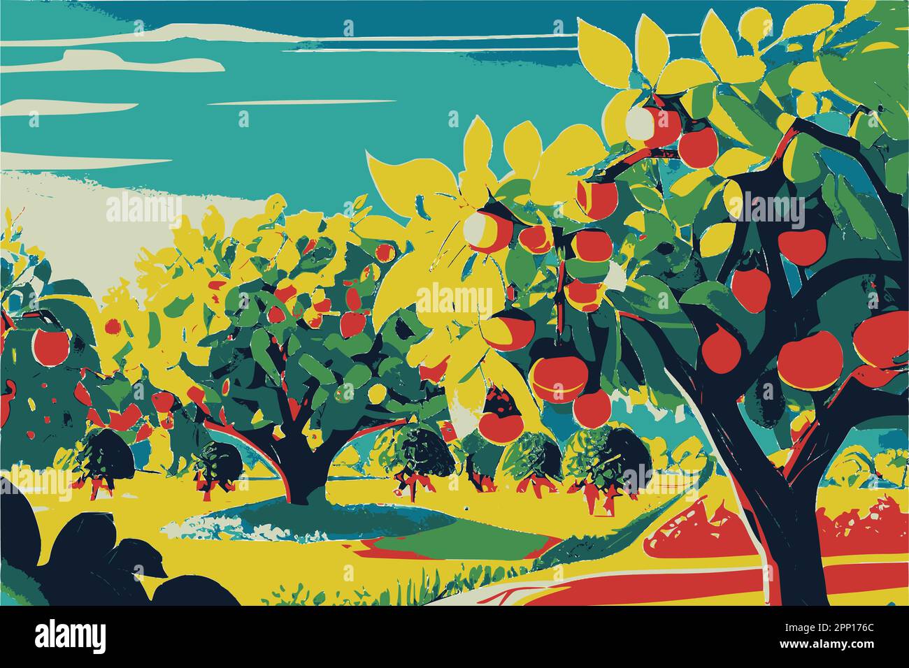 Paysage de verger Banque d'images vectorielles - Alamy