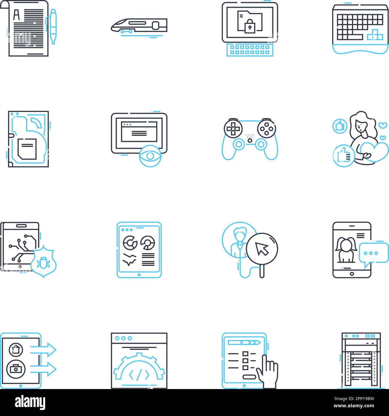 Jeu d'icônes linéaires de l'interface Web. Navigation, réactivité, interactivité, accessibilité ...