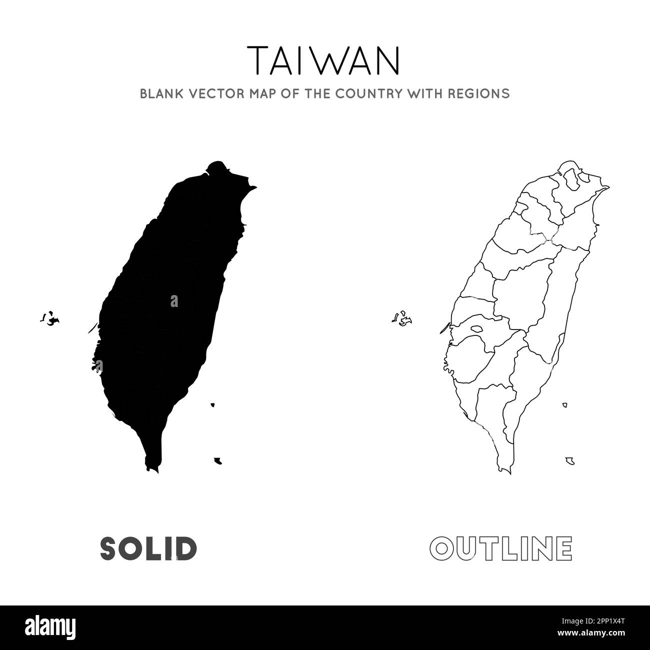 Carte de Taiwan. Carte vectorielle vierge du pays avec les régions ...