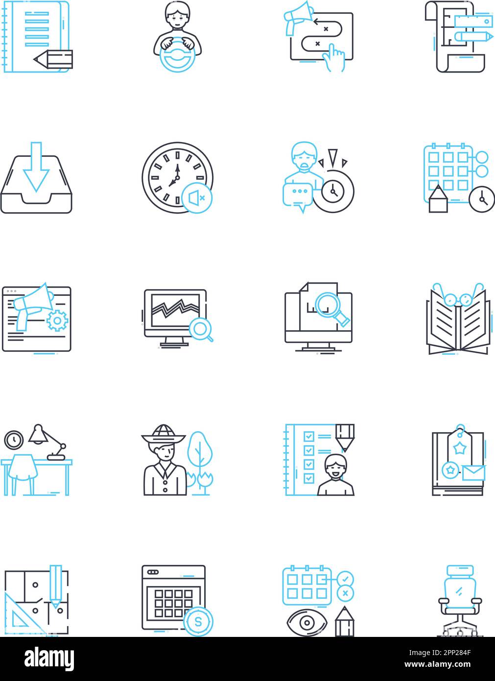 Ensemble d'icônes linéaires de l'agenda. Programme, Plan, Programme ...