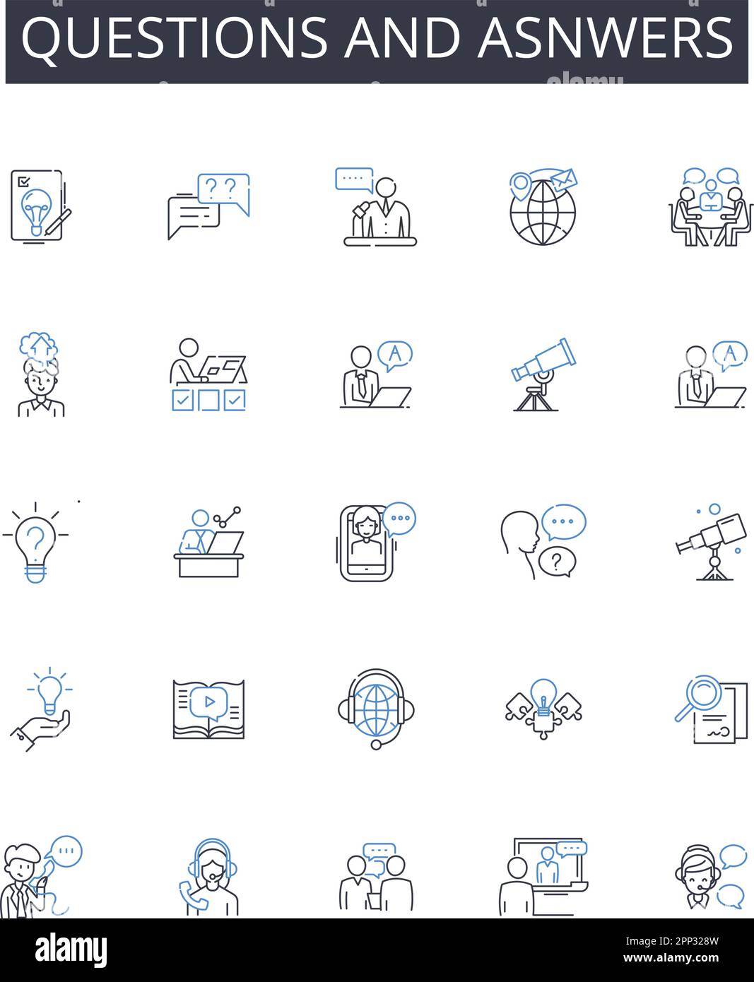 Collection d'icônes de ligne de questions et d'asnwers. Demandes de ...