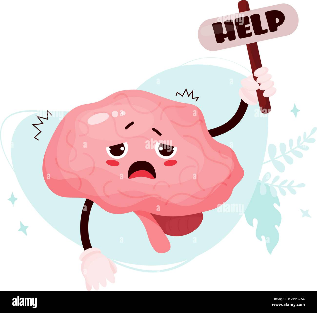 Malheureux triste cerveau de dessin animé. L'organe humain de caractère ...