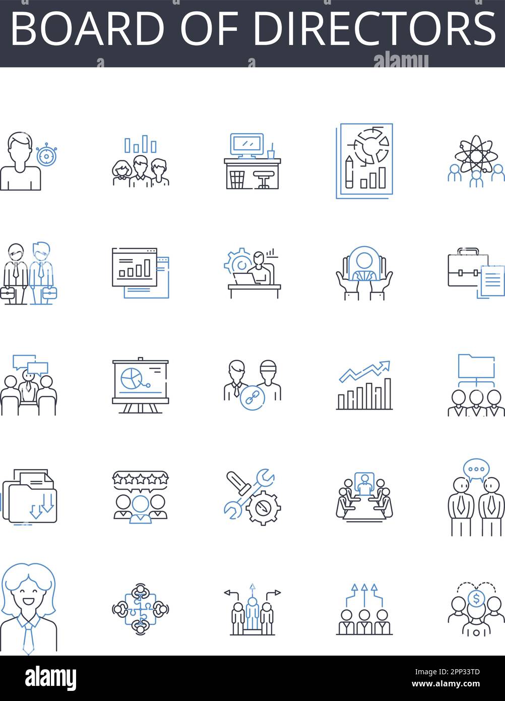 Collection d'icônes de la ligne du Conseil d'administration. Comité exécutif, équipe de gestion ...