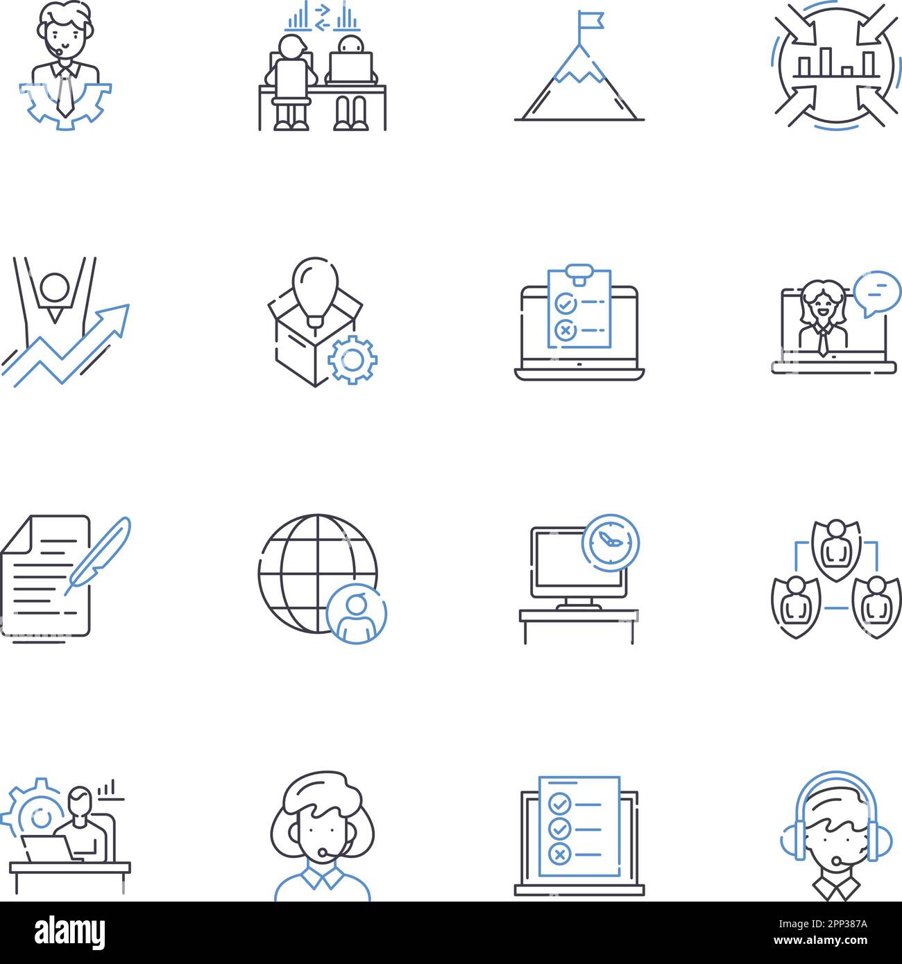 Collection d'icônes de ligne de gestion des travaux. Planification ...