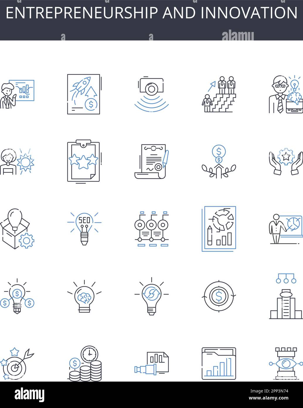Collection d'icônes de la ligne entrepreneuriat et innovation ...