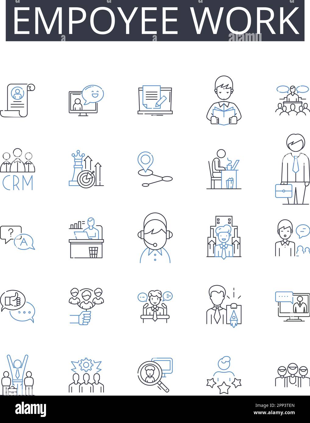 Collection d'icônes de ligne de travail Empoyee. Tâches du personnel ...