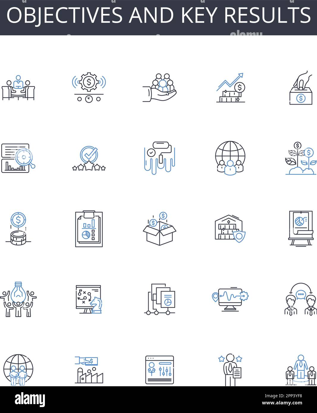 Collection d'icônes de ligne objectifs et Résultats clés. Cibles ...