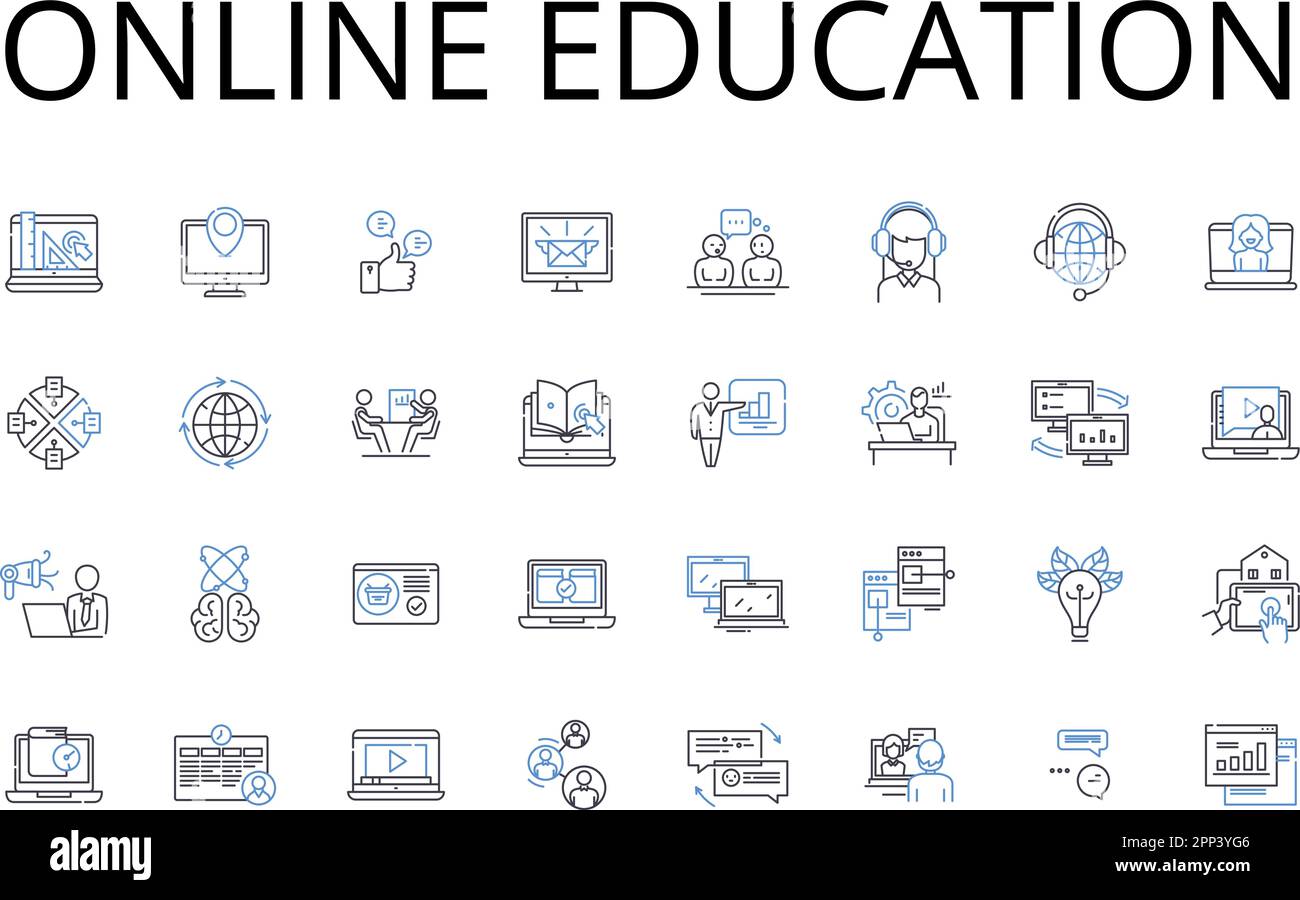 Collection d'icônes de ligne d'éducation en ligne. Apprentissage ...