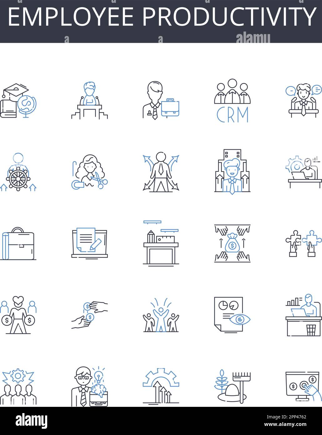 Collection d'icônes de ligne de productivité des employés. Satisfaction ...