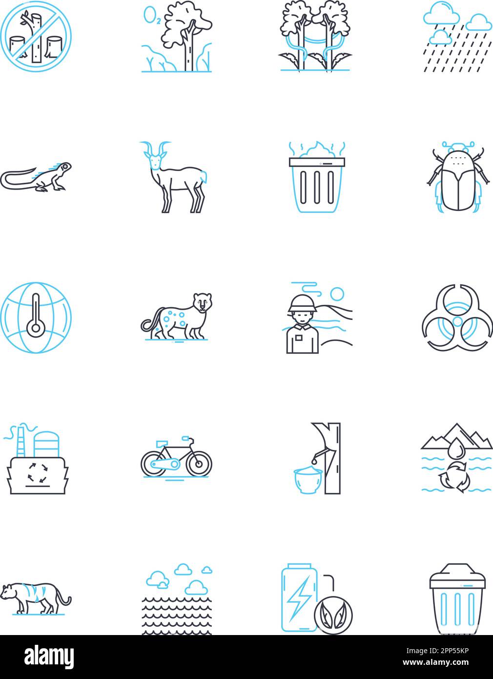 Ensemble d'icônes linéaires de perte de biodiversité. Extinction ...