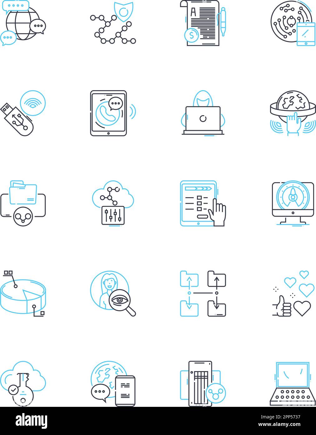 Jeu d'icônes linéaires du logiciel informatique. Programme, Code ...