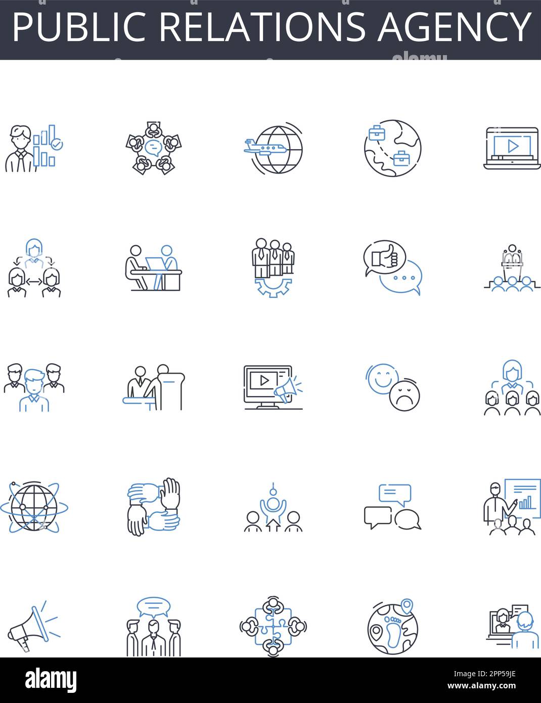 Collection d'icônes de ligne d'agence de relations publiques. Société ...